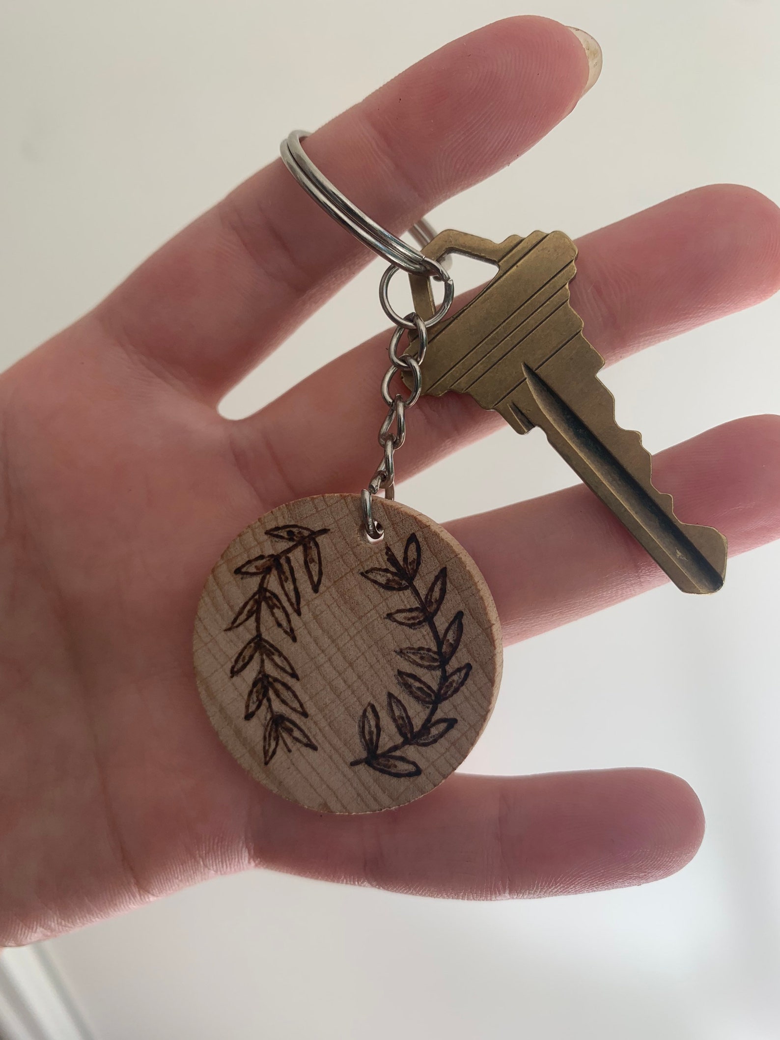 Woodburned Botanical Keychain - Etsy