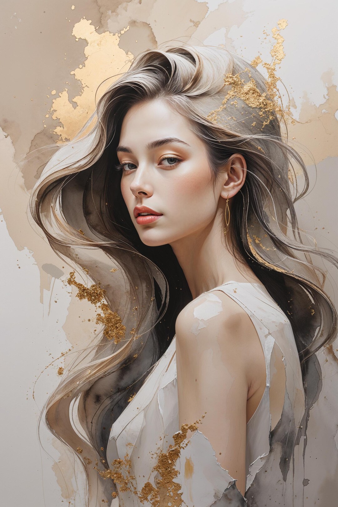 Golden Grace – Watercolor Ink Diffusion Abstract Portrait 1 - Etsy