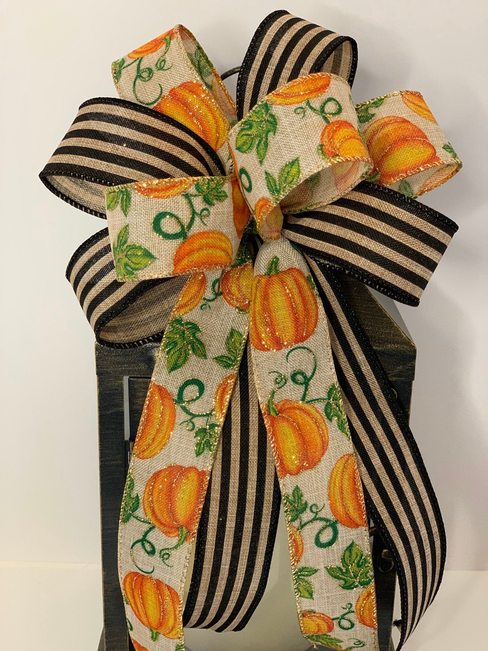 Pumpkin Bow, Pumpkin Decorations, Cabana Stripe Ribbon, Fall Bow for ...