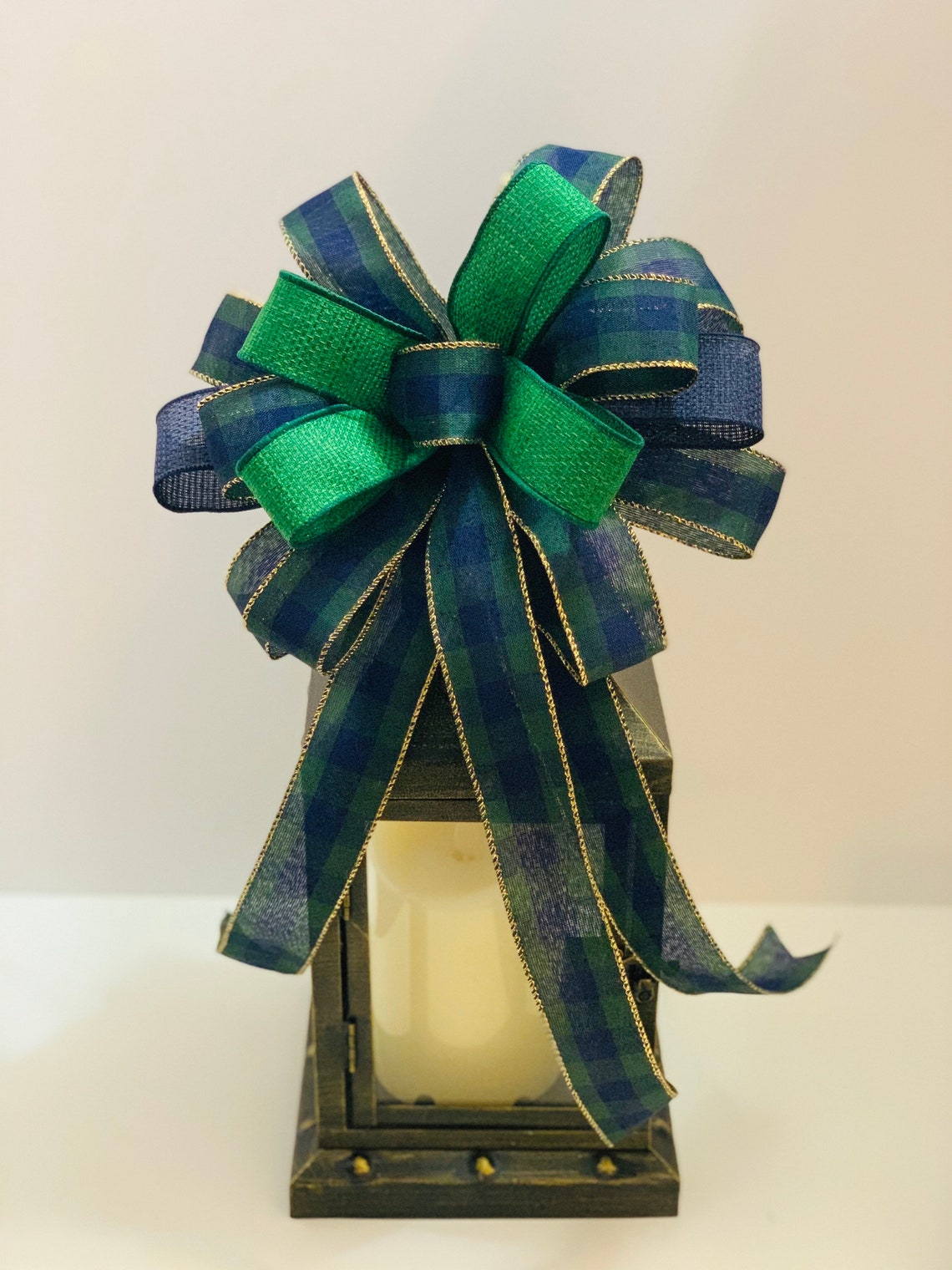 Blue Christmas Decor Blue Green Plaid Ribbon Wreath Bows | Etsy