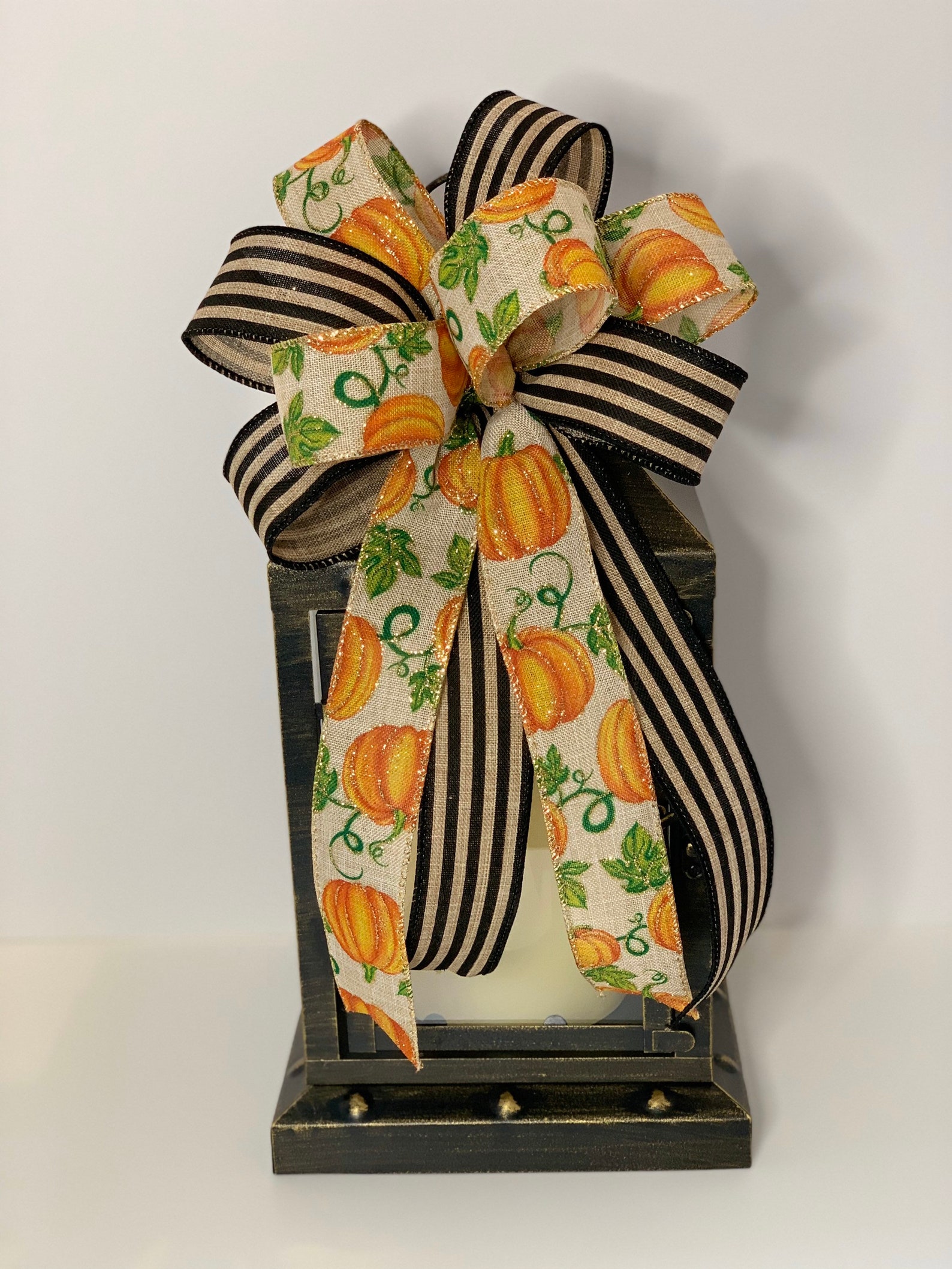 Pumpkin Bow, Pumpkin Decorations, Cabana Stripe Ribbon, Fall Bow for ...