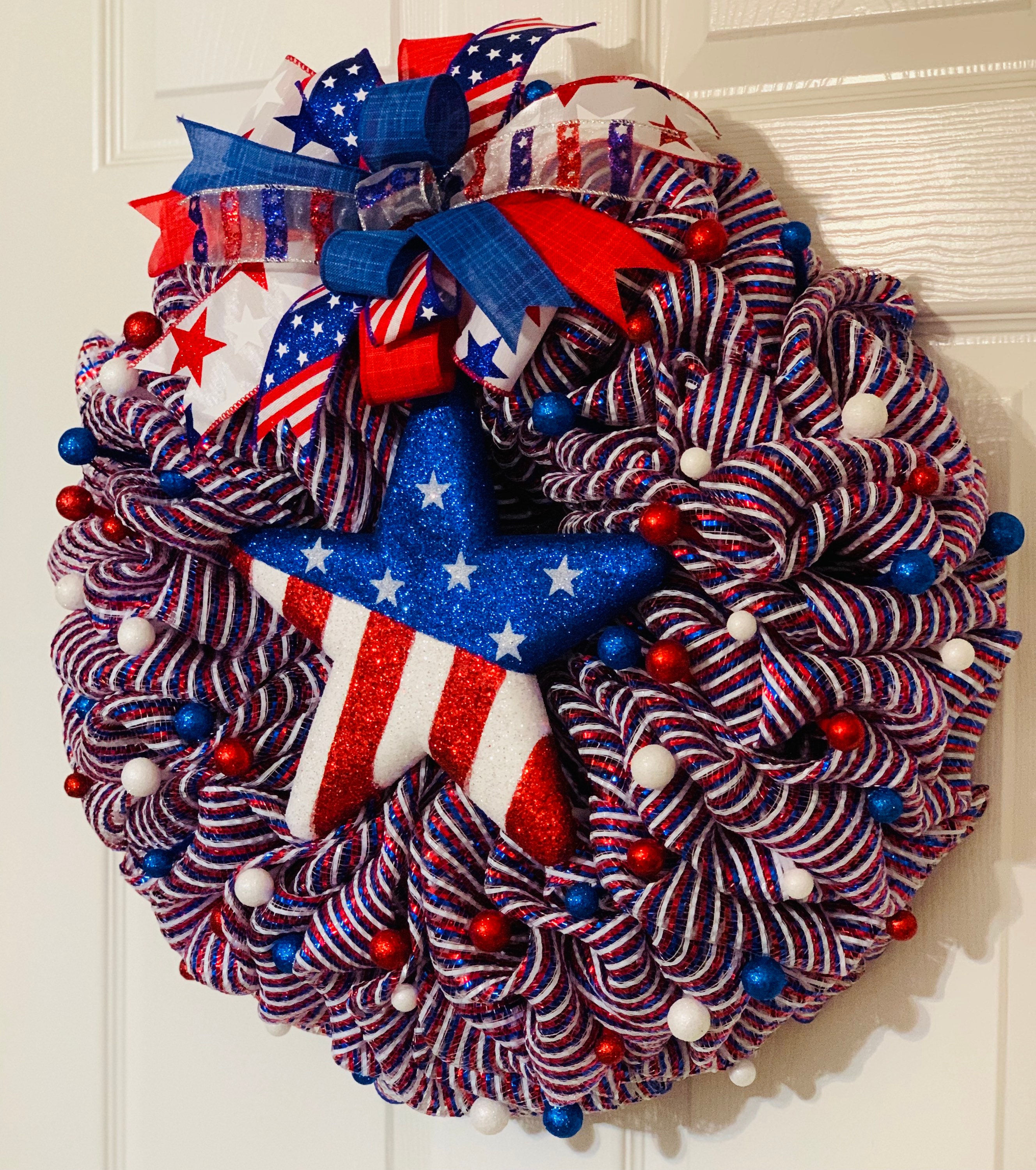Patriotic Star Wreath, Red White Blue Décor, Stars and Stripes, 4th of ...