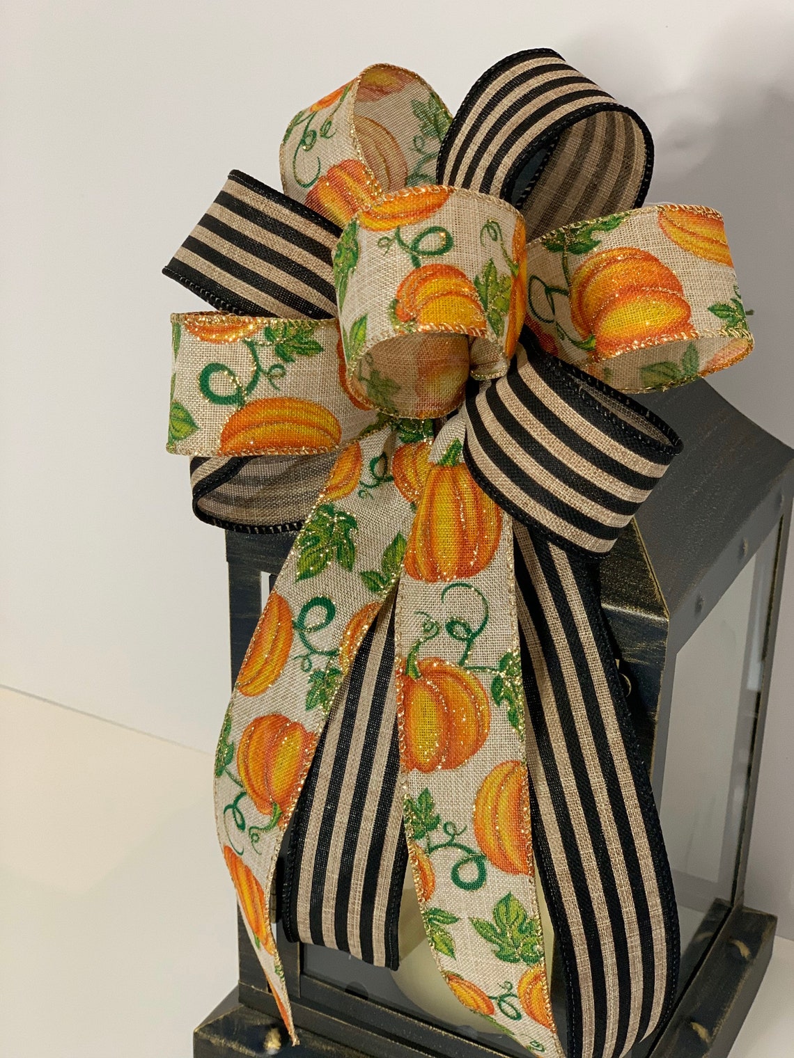 Pumpkin Bow, Pumpkin Decorations, Cabana Stripe Ribbon, Fall Bow for ...