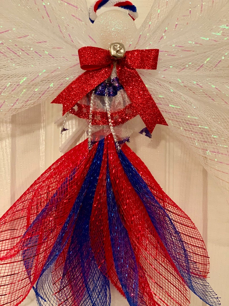 Deco Mesh Patriotic Angel Tree Topper Ornament Memorial Day | Etsy
