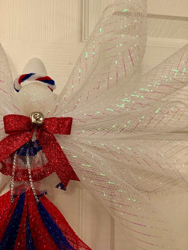 Deco Mesh Patriotic Angel Tree Topper Ornament Memorial Day | Etsy