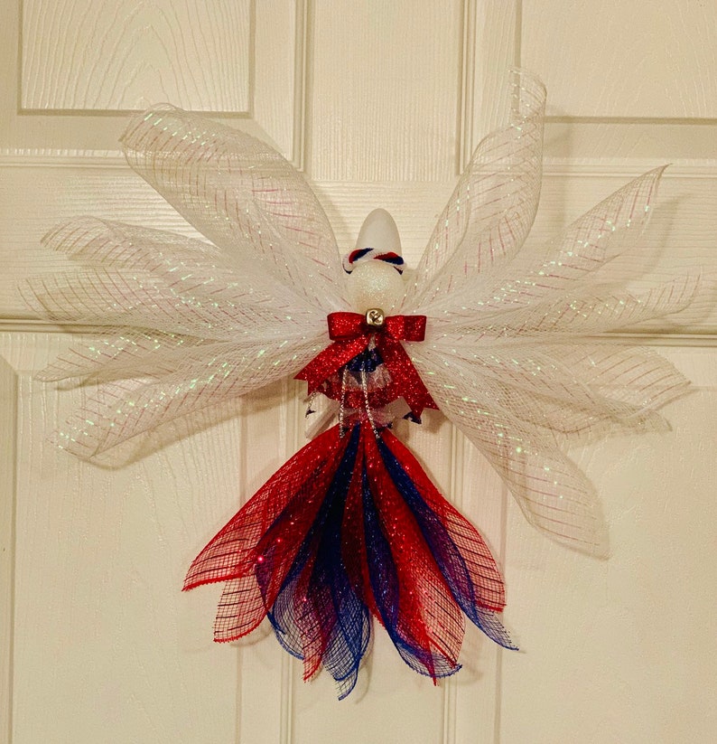 Deco Mesh Patriotic Angel Tree Topper Ornament Memorial Day | Etsy