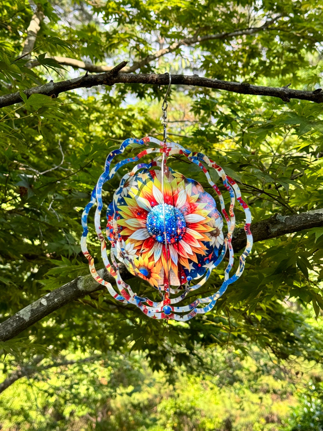 American Flag Sunflower Wind Spinner, Patriotic Garden Décor, Outdoor ...