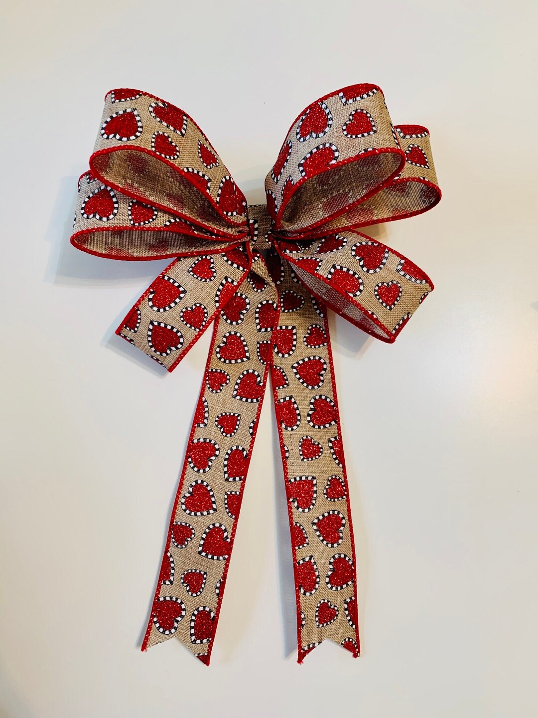 Valentine Bow, Hearts Bow, Red Heart Decor, Rustic Decor, Hearts ...