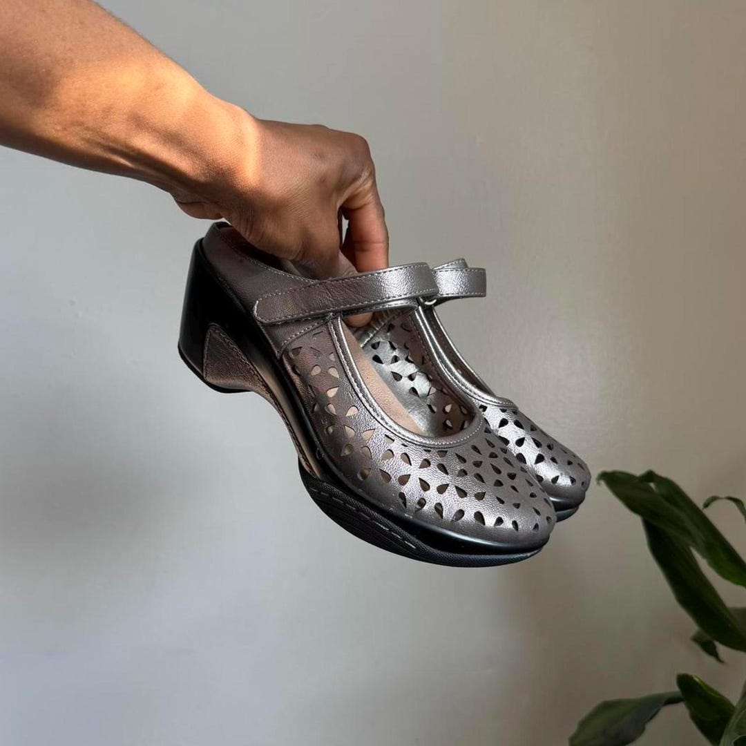 Rialto Metallic Floral Laser-cut Mary Jane Wedges Clogs Size 6M - Etsy