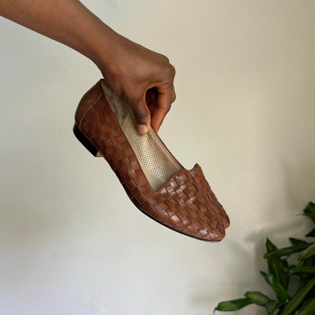 Vintage Brown Women Basket Weave Round Toe Loafer Flat - Etsy