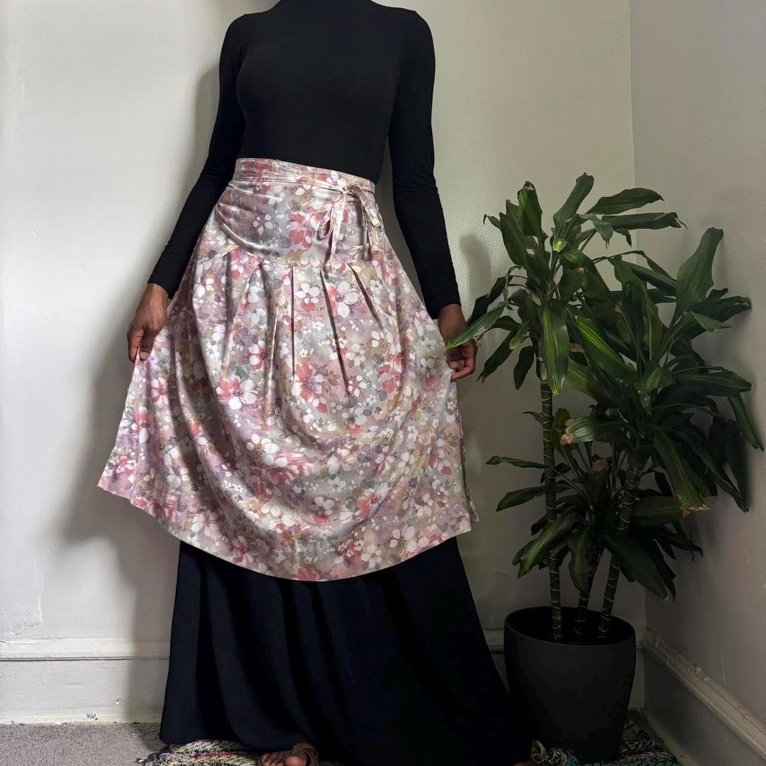 Vintage Floral Print Pleated Midi Skirt With Side Strings - Etsy