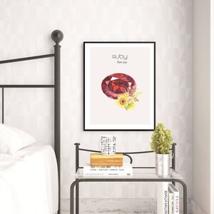 Ruby Birthstone Art Print, July Gemstone Print, Crystal Healing Art ...