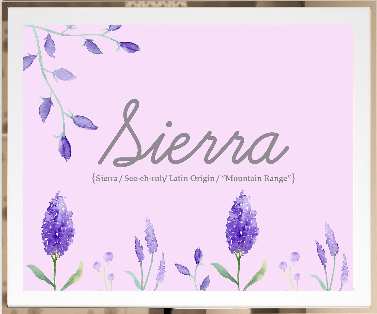 Name Meaning Print Lilac Nursery Wall Art Personalized - Etsy UK
