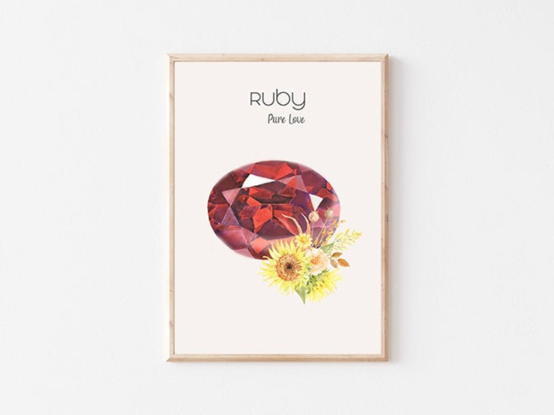 Ruby Birthstone Art Print, July Gemstone Print, Crystal Healing Art ...