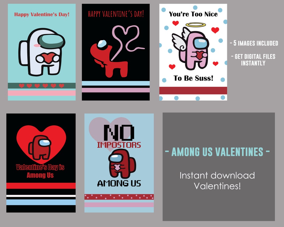 Among Us Valentines, 5 Individual Jpeg Files, Instant Download ...