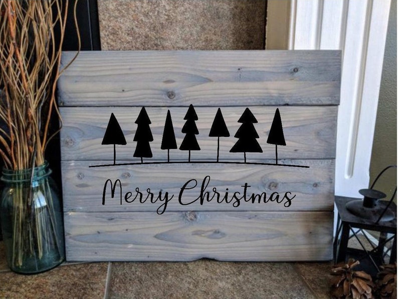 Merry Christmas Trees Wall Sign Vinyl Decal Sticker - Etsy
