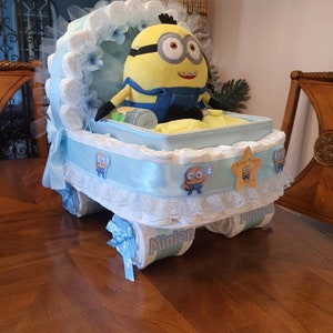 Diaper Cake, Minion, Baby Gift Diaper Cake, Carriage Bassinet Stroller ...