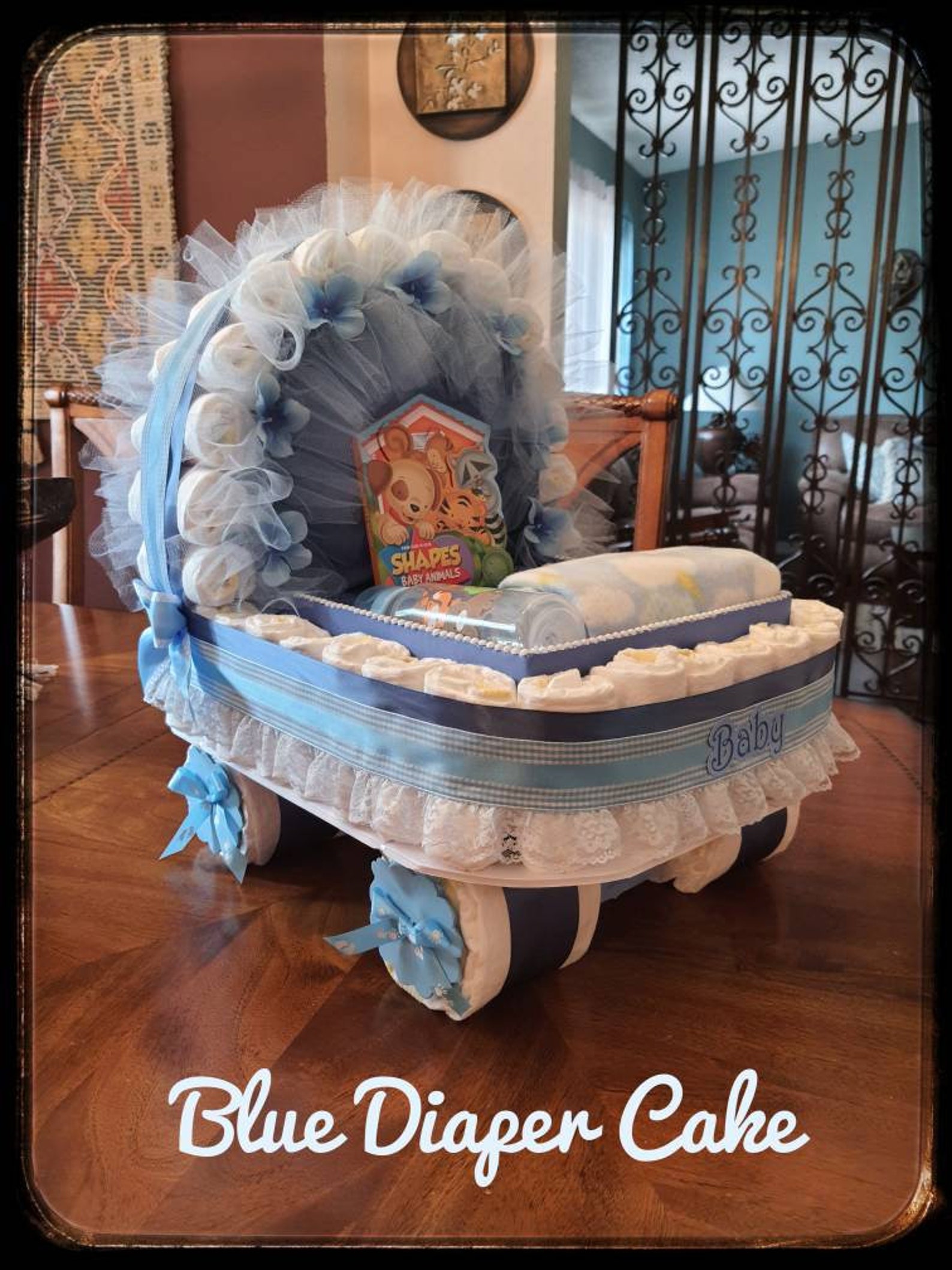 Diaper Cake, Welcome Baby Blue Basket Baby Shower Gift Diaper Cake - Etsy