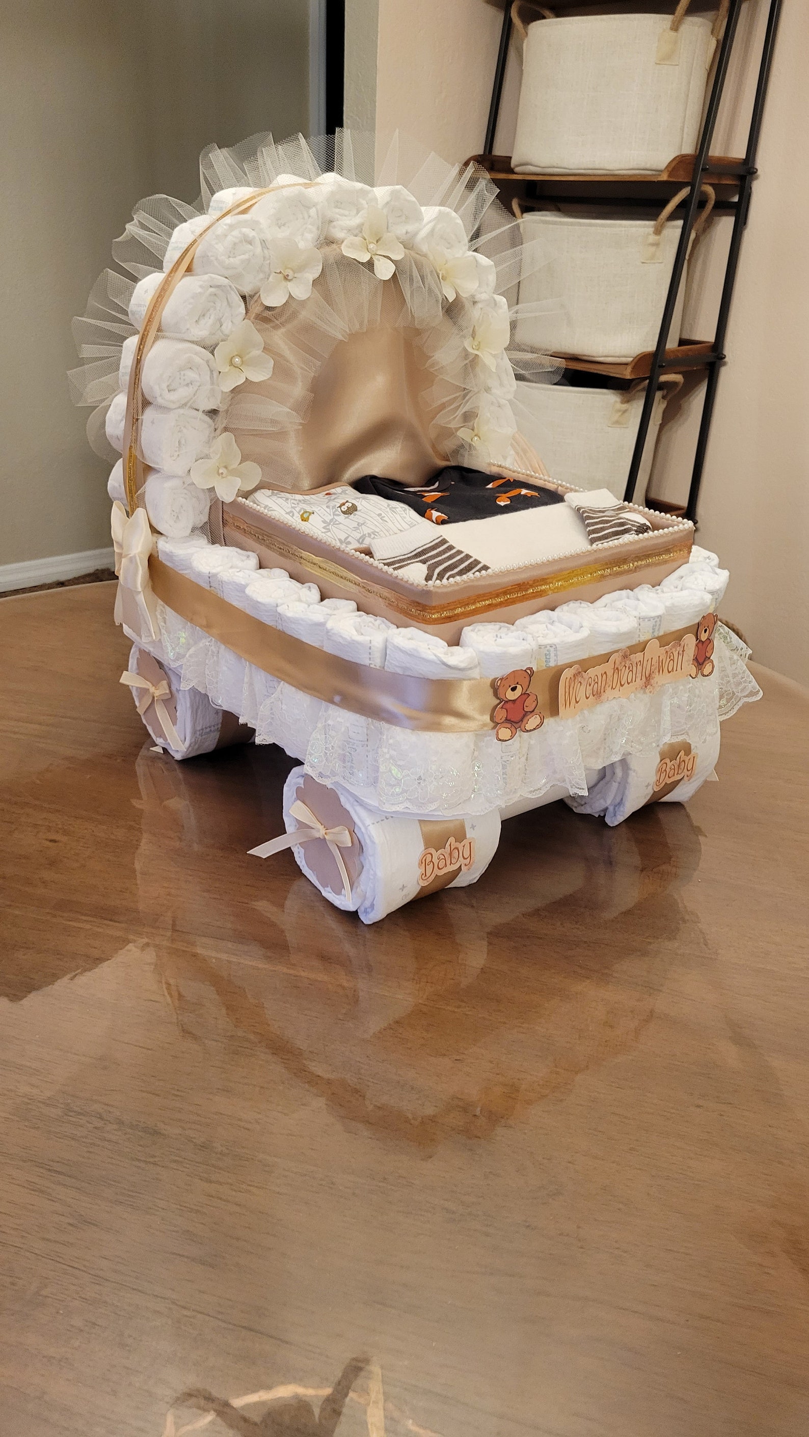 Luxery Diaper Cake, Baby Shower Gift, Stroller, Carriage, Beige, Tan ...