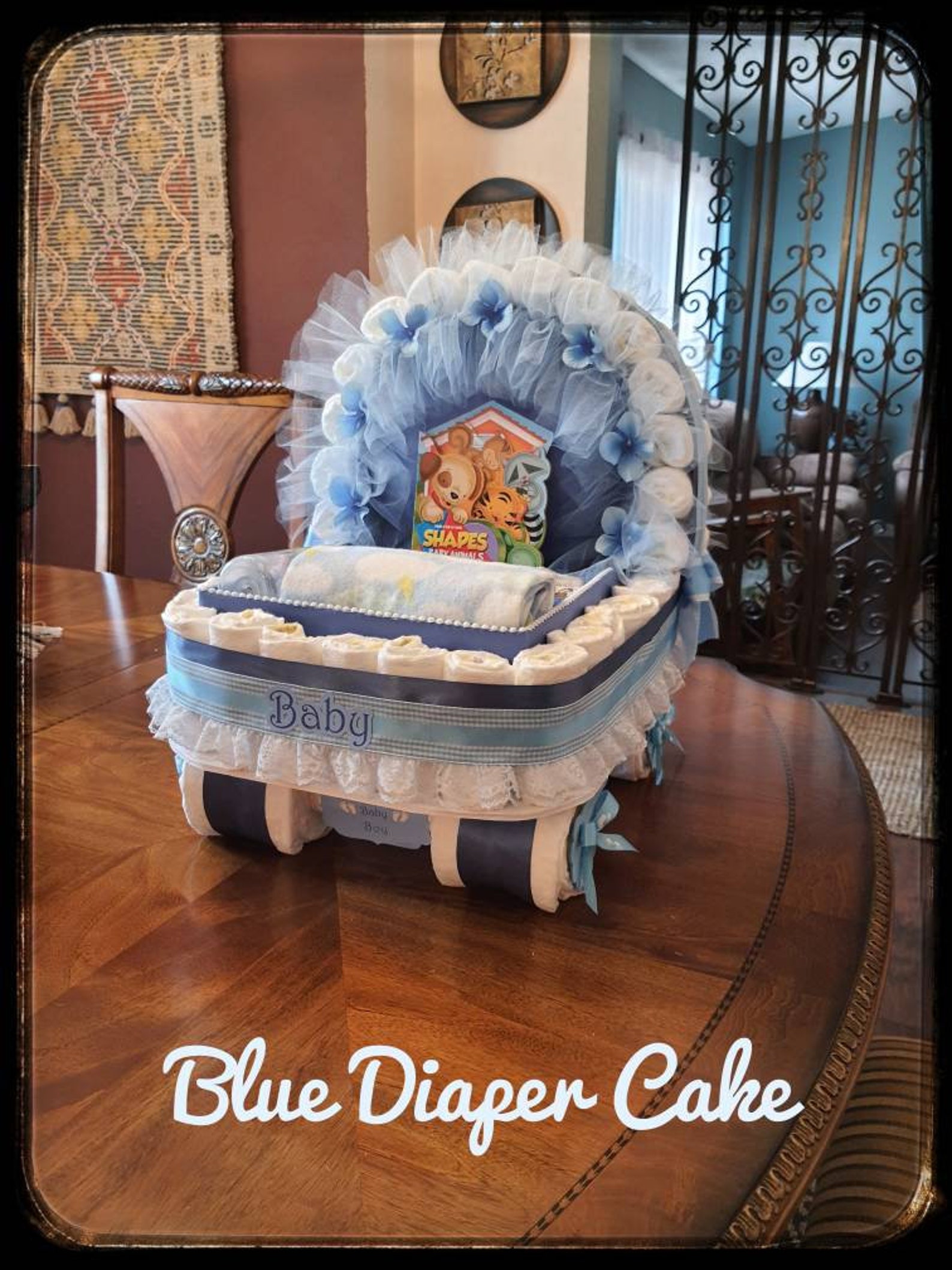 Diaper Cake, Welcome Baby Blue Basket Baby Shower Gift Diaper Cake - Etsy