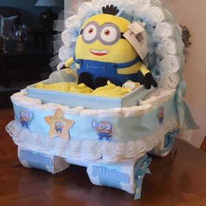 Diaper Cake, Minion, Baby Gift Diaper Cake, Carriage Bassinet Stroller ...