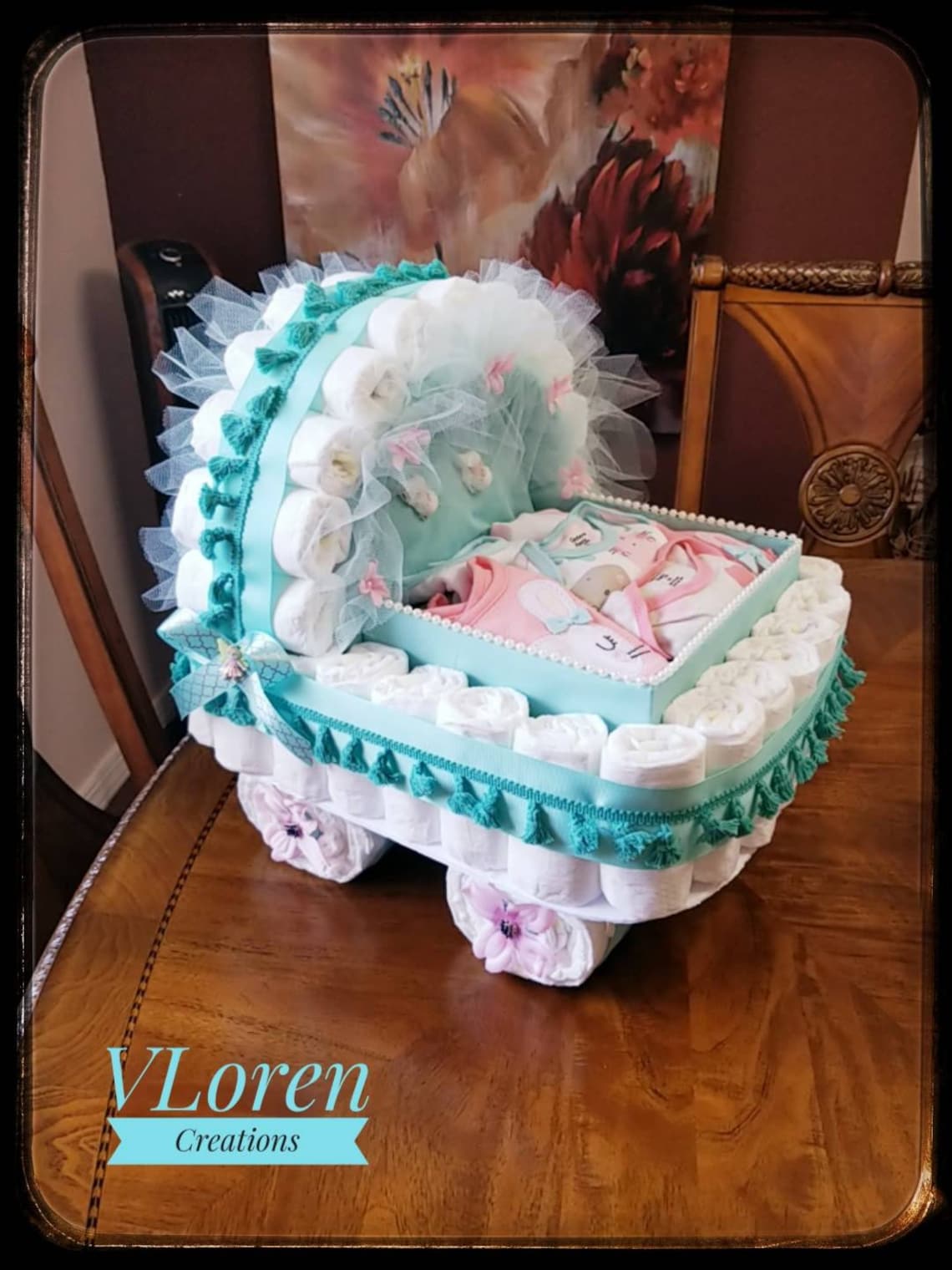 Diaper Cake Baby Gift Diaper Cake Blue Carriage Bassinet | Etsy
