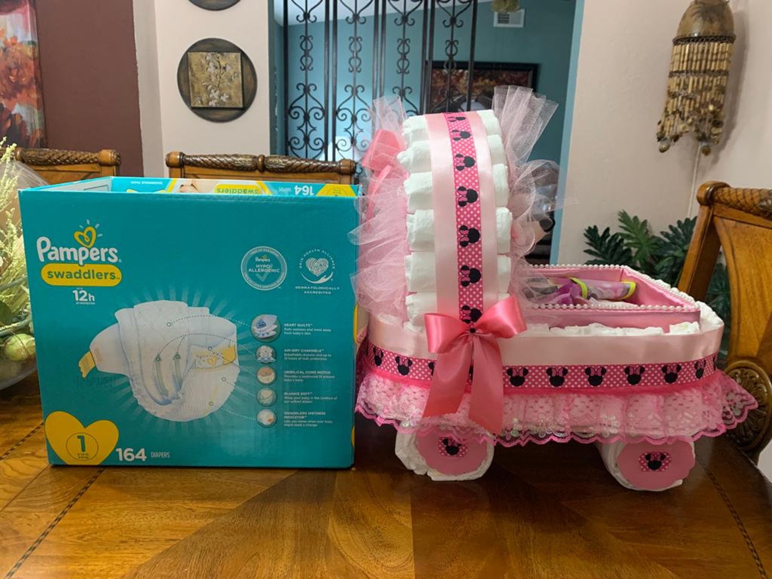 Diaper Cake Baby Gift Diaper Cake Pink Carriage Bassinet | Etsy