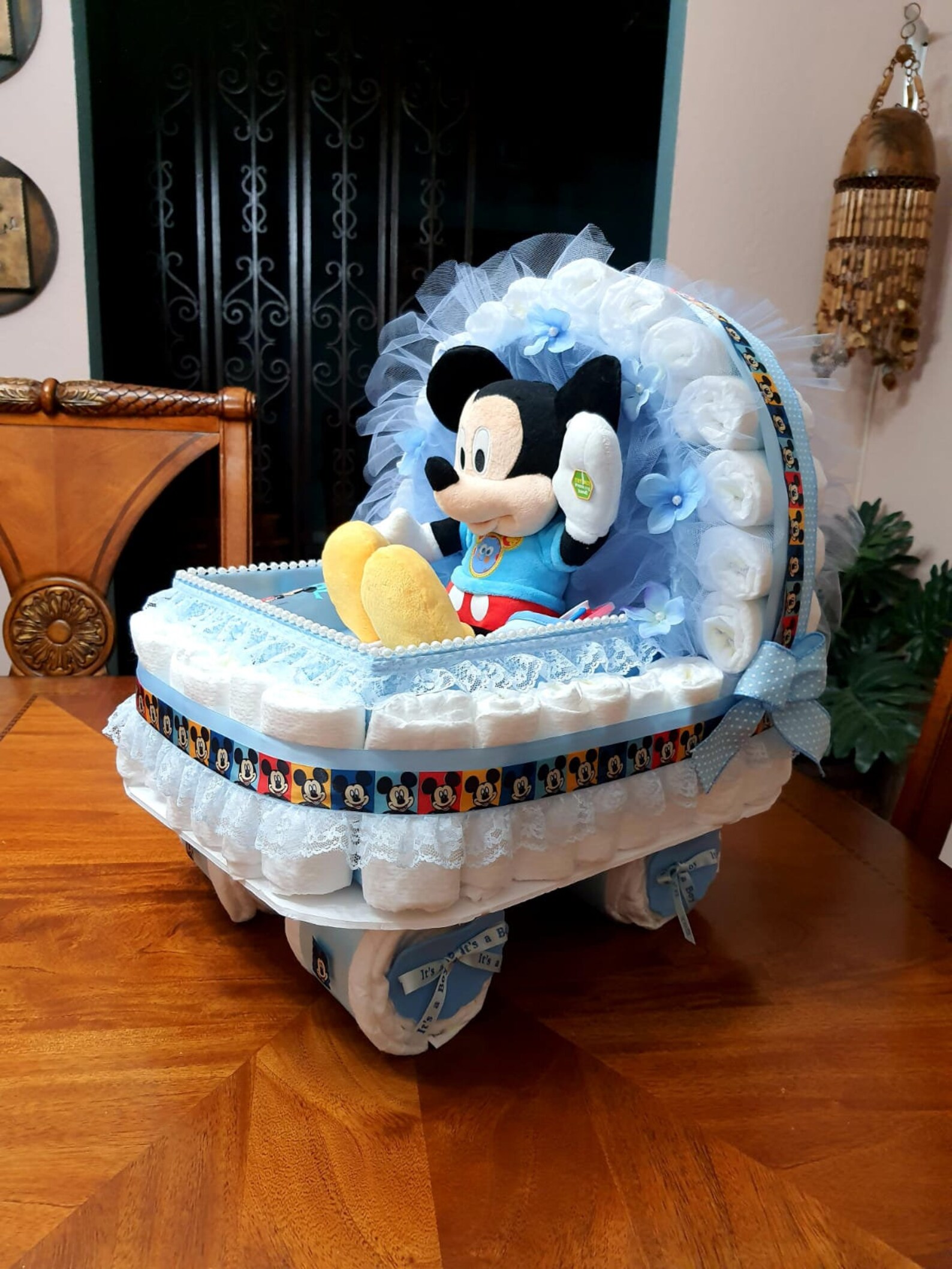 Diaper Cake, Mickey Mouse Animated, Baby Gift Diaper Cake, Carriage ...