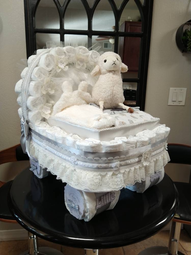 Baby Shower Gift, Lamb Diaper Cake, Sheep Theme, Stroller, Carriage ...
