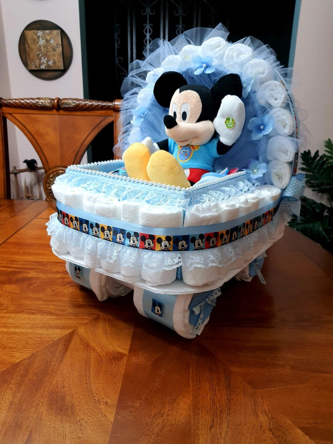 Diaper Cake Mickey Mouse Animated Baby Gift Diaper Cake | Etsy