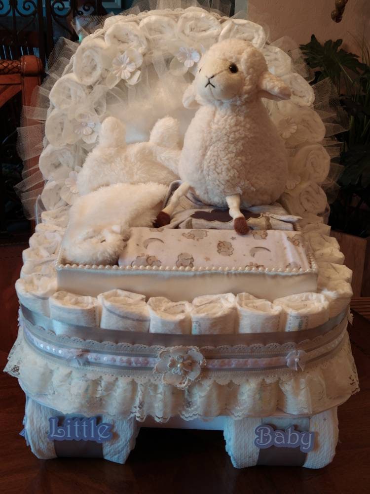 Baby Shower Gift Lamb Diaper Cake Sheep Theme Stroller - Etsy