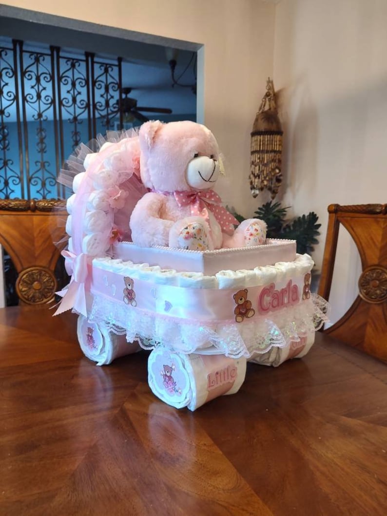 Teddy Bear Diaper Cake, Baby Shower Gift, Stroller, Carriage Diaper ...