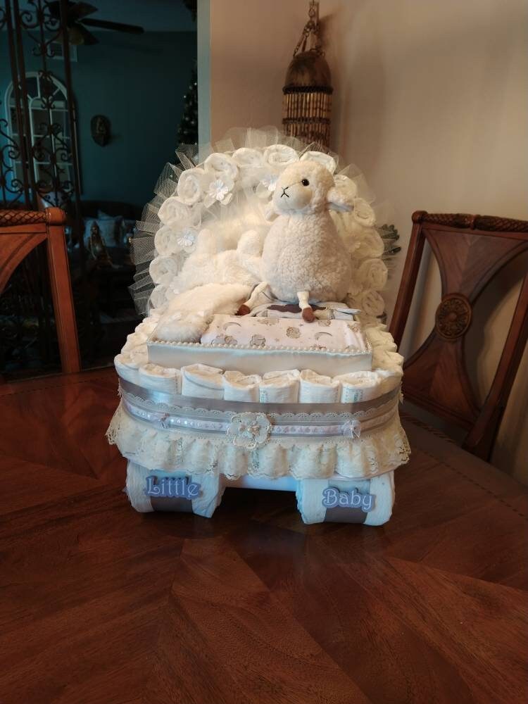 Baby Shower Gift, Lamb Diaper Cake, Sheep Theme, Stroller, Carriage ...