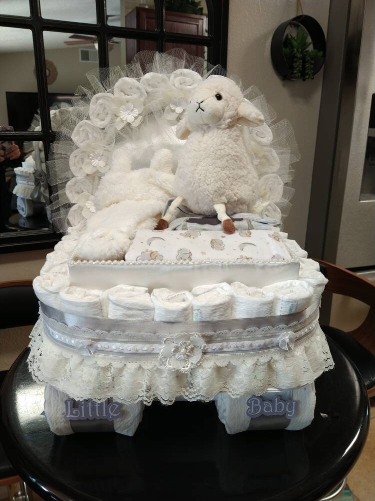 Baby Shower Gift, Lamb Diaper Cake, Sheep Theme, Stroller, Carriage ...