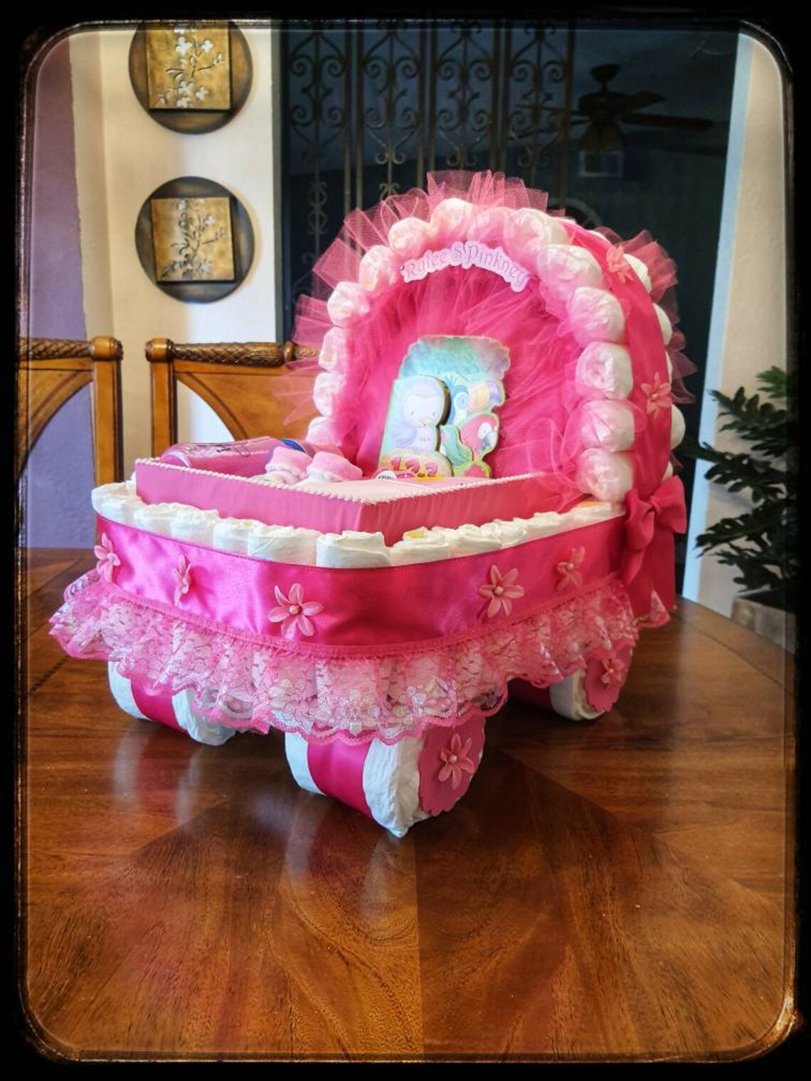 Diaper Cake, Baby Gift Diaper Cake, Fucshia Dark Pink Hot Pink Carriage ...