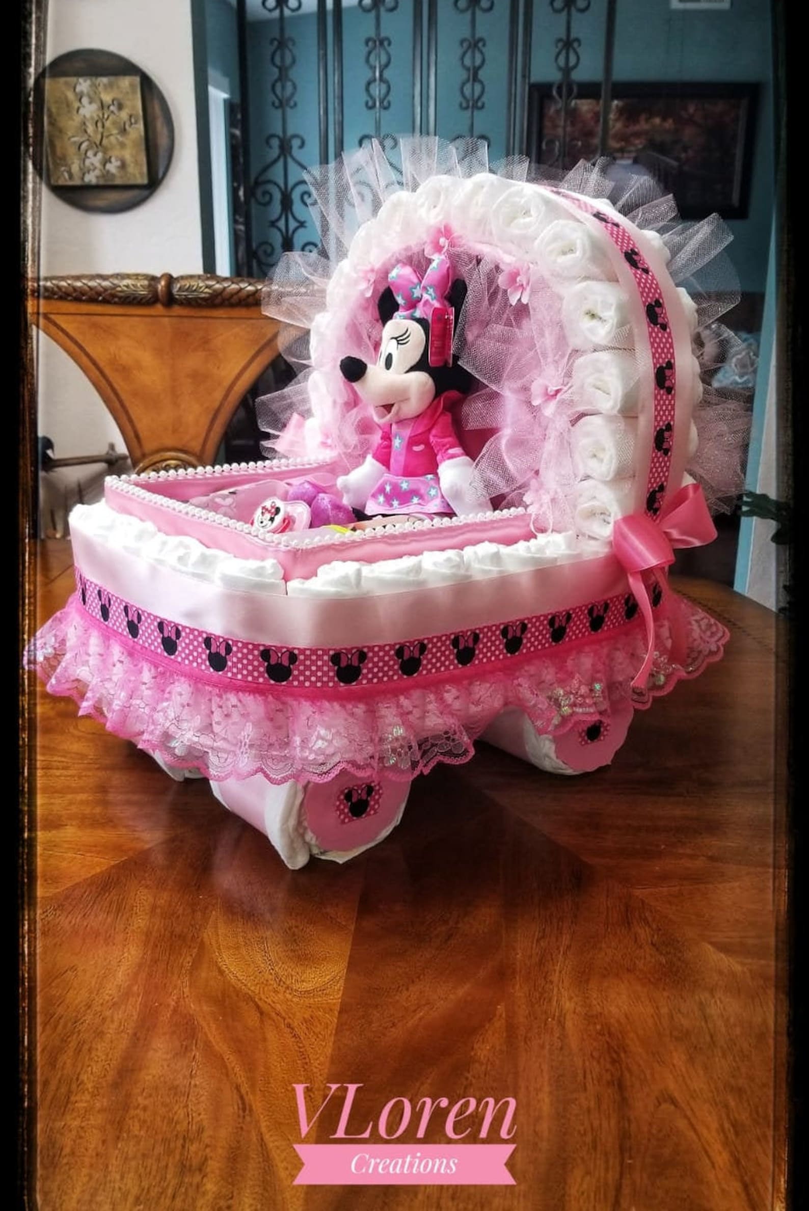 Diaper Cake, Minnie Mouse Animated, Baby Gift Diaper Cake, Carriage ...