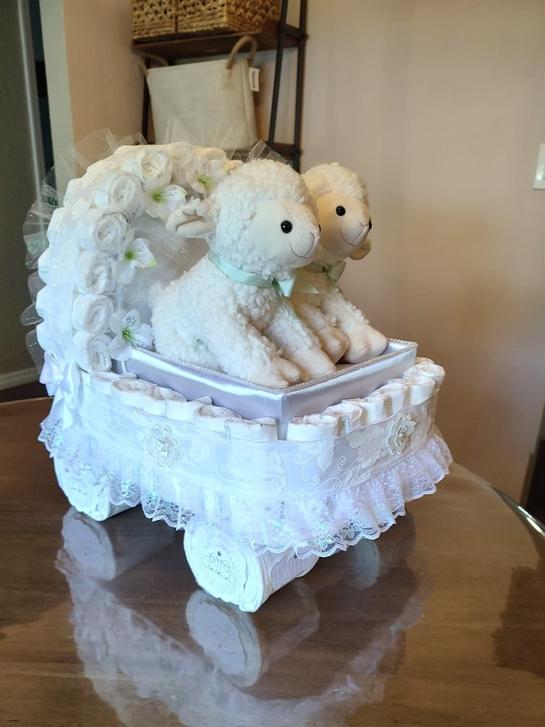 Baby Shower Gift Twins Lamb Diaper Cake Sheep Theme - Etsy