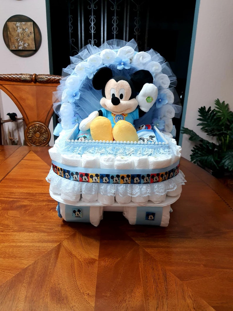 Diaper Cake Mickey Mouse Animated Baby Gift Diaper Cake | Etsy