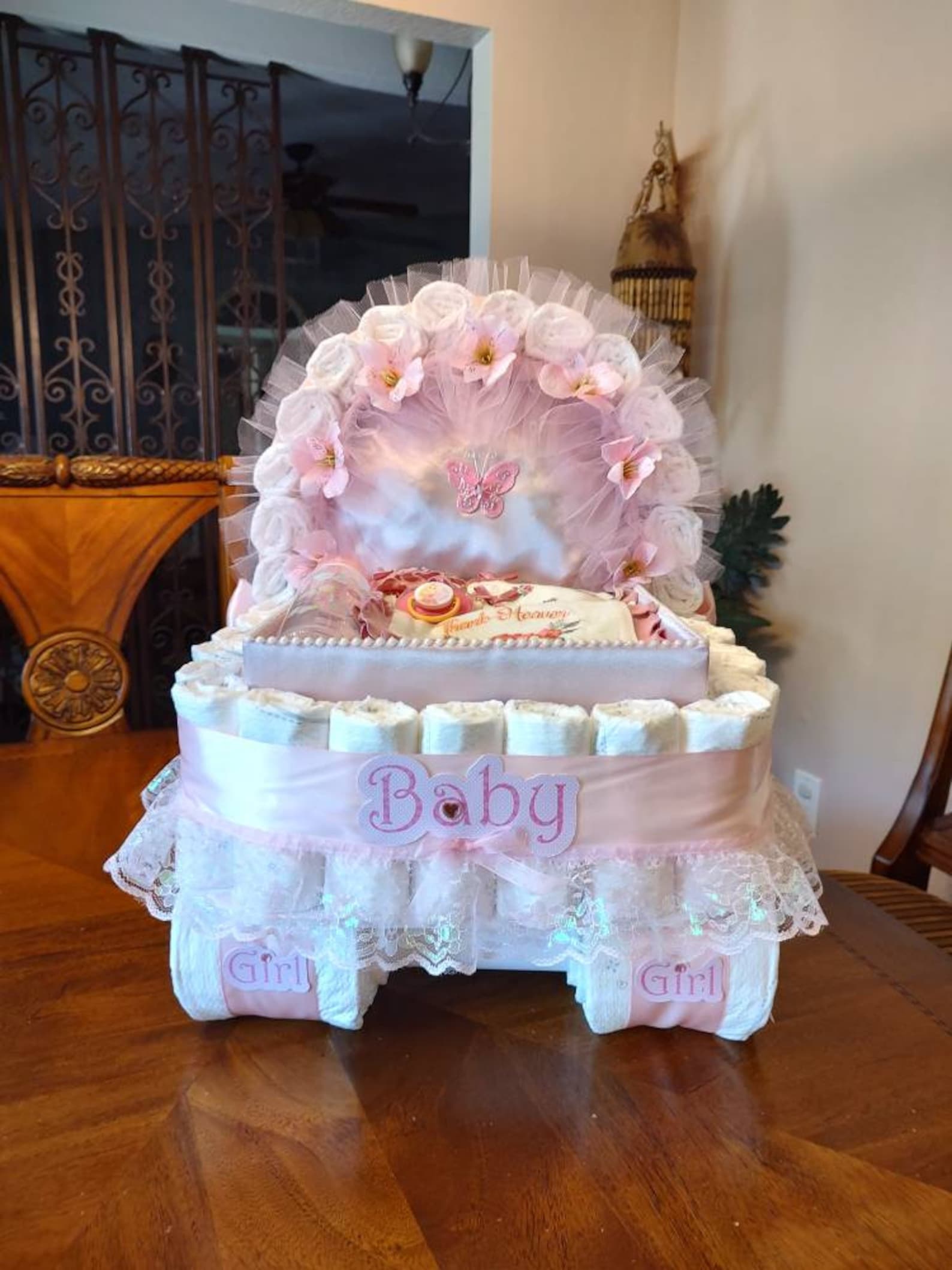 Diaper Cake Baby Gift Diaper Cake Pink Carriage Bassinet - Etsy