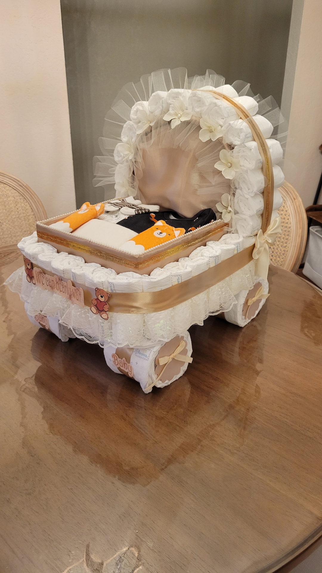 Luxery Diaper Cake, Baby Shower Gift, Stroller, Carriage, Beige, Tan ...