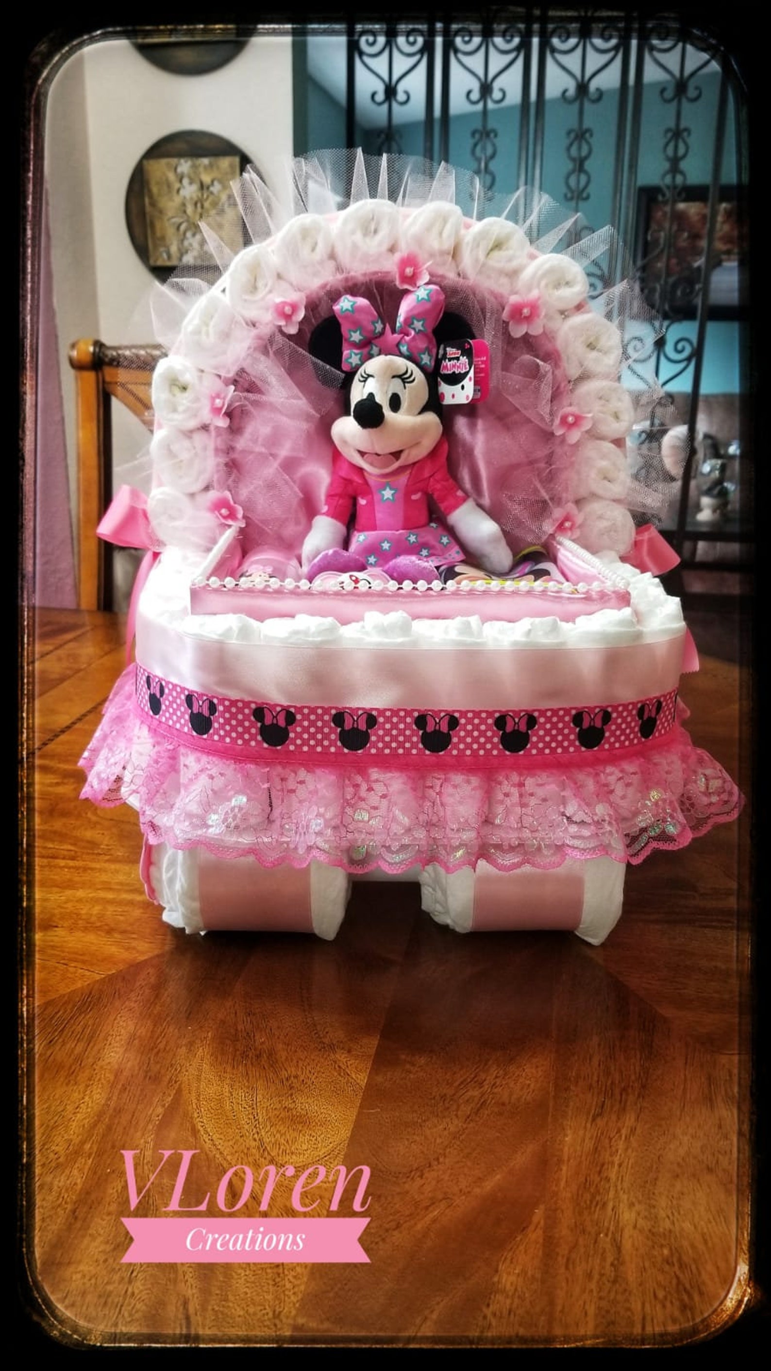 Diaper Cake Minnie Mouse Animated Baby Gift Diaper Cake | Etsy