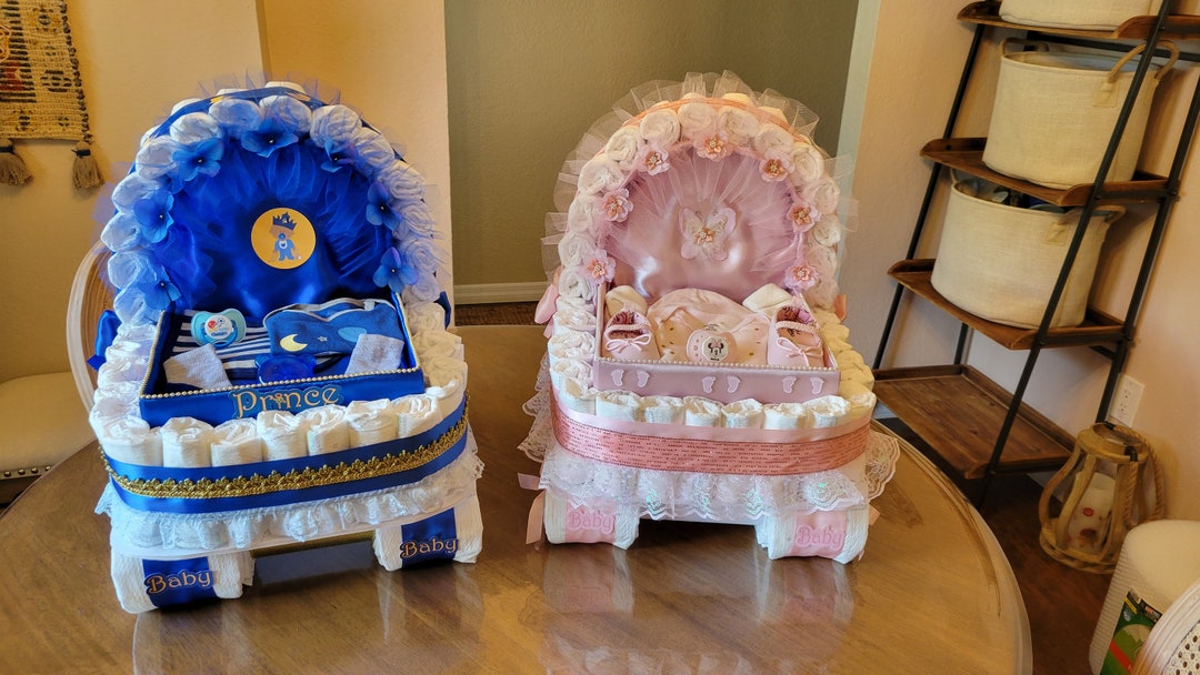 Diaper Cake for Twins Girl and Boy, Baby Gift Diaper Cake, Carriage ...