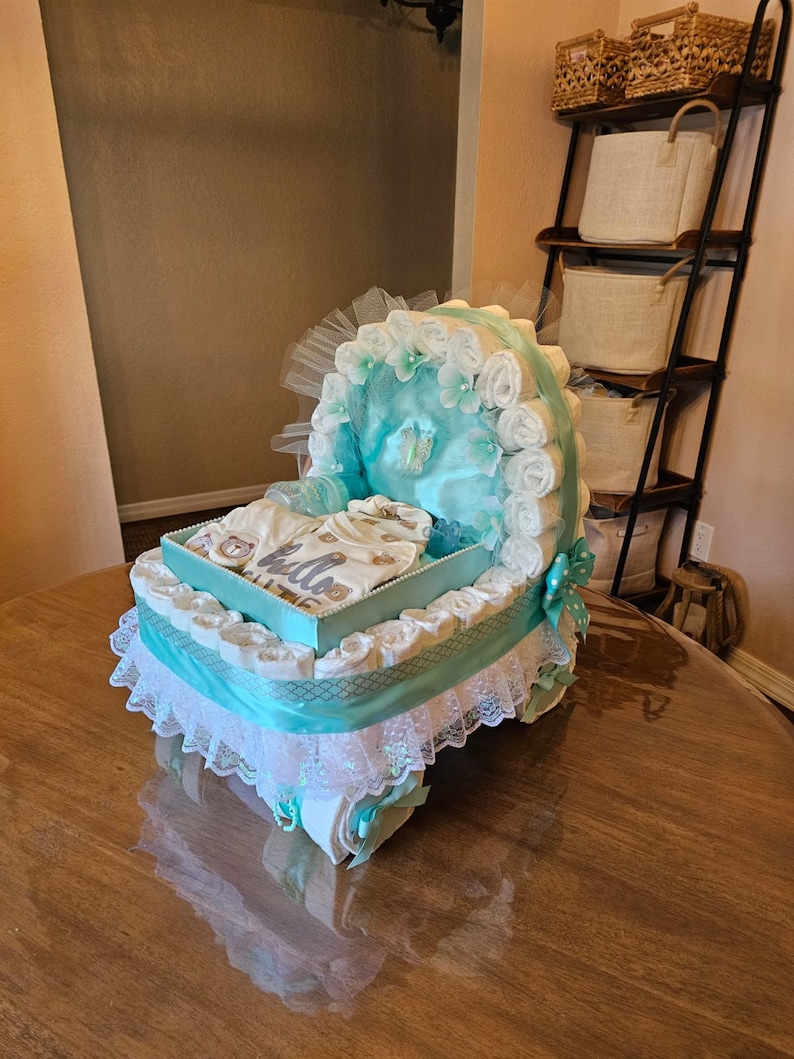 Diaper Cake, Baby Gift Basket Diaper Cake Green Acqua, Green Mint ...