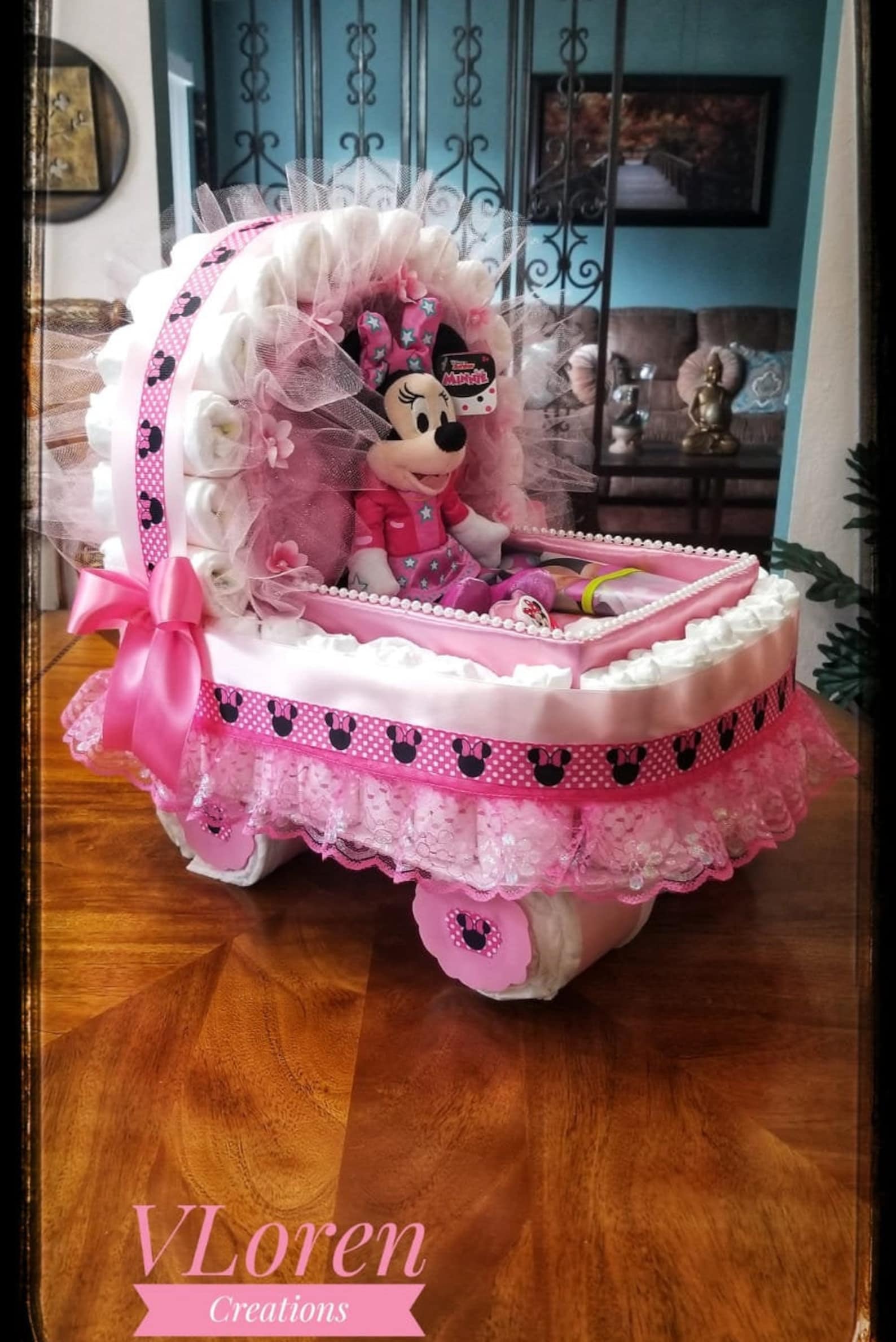 Diaper Cake, Minnie Mouse Animated, Baby Gift Diaper Cake, Carriage ...