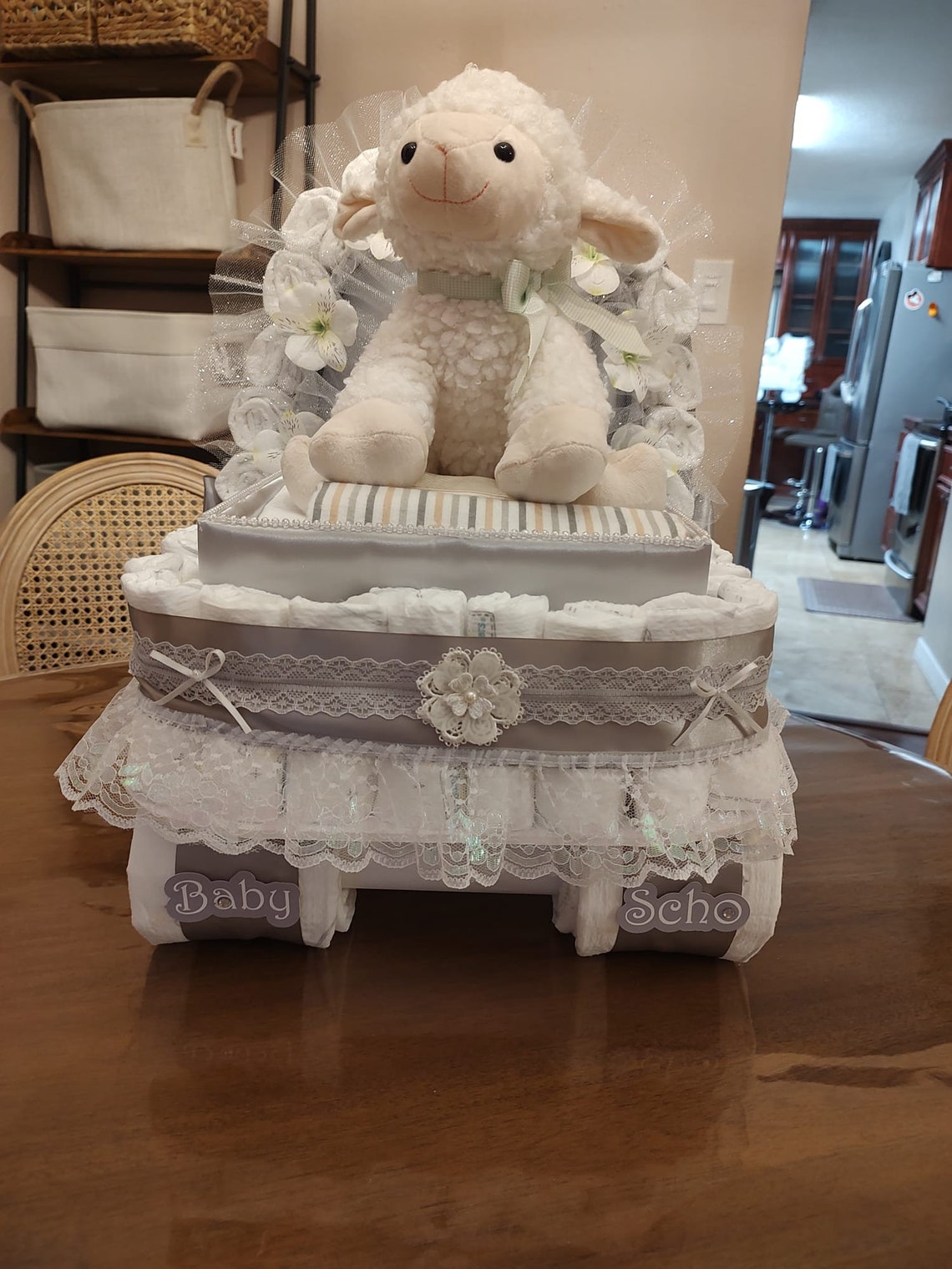 Twin Lamb Diaper Cake: Neutral Baby Shower Stroller Gift - Etsy