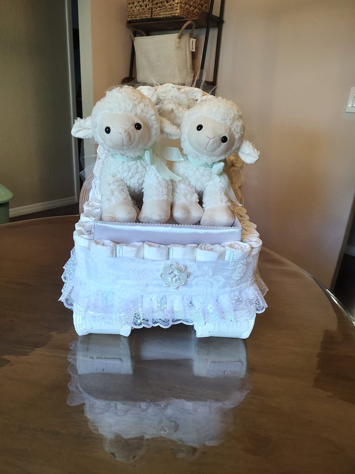 Twin Lamb Diaper Cake: Neutral Baby Shower Stroller Gift - Etsy