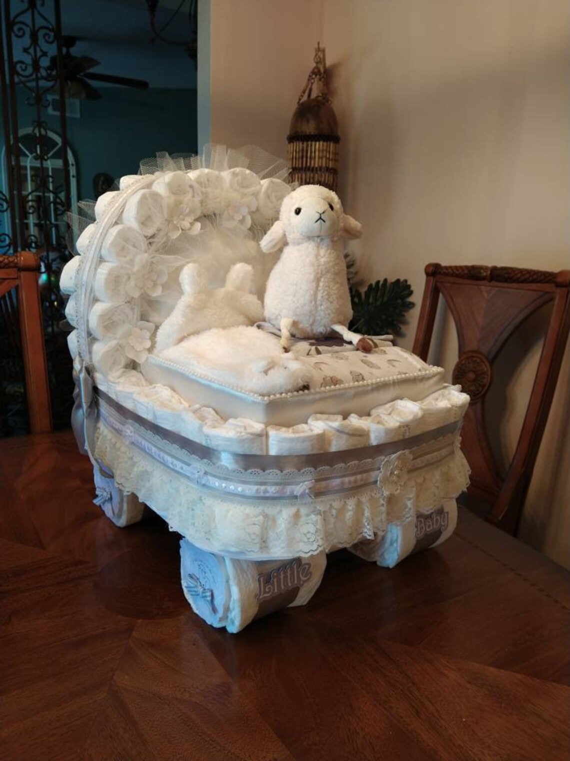 Baby Shower Gift Lamb Diaper Cake Sheep Theme Stroller - Etsy