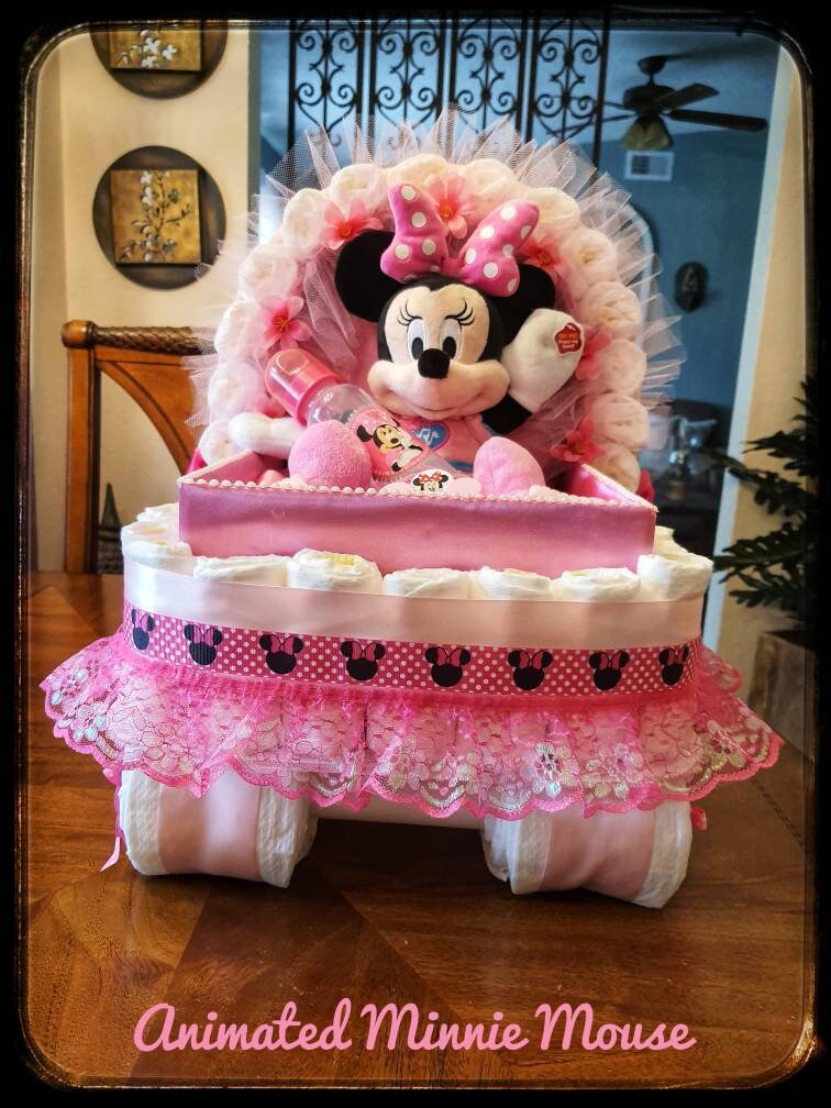 Diaper Cake Minnie Mouse Animated Baby Gift Diaper Cake | Etsy