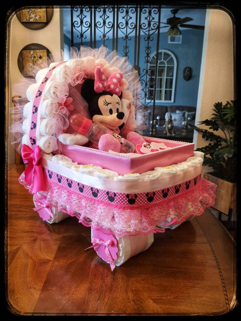 Diaper Cake Minnie Mouse Animated Baby Gift Diaper Cake - Etsy
