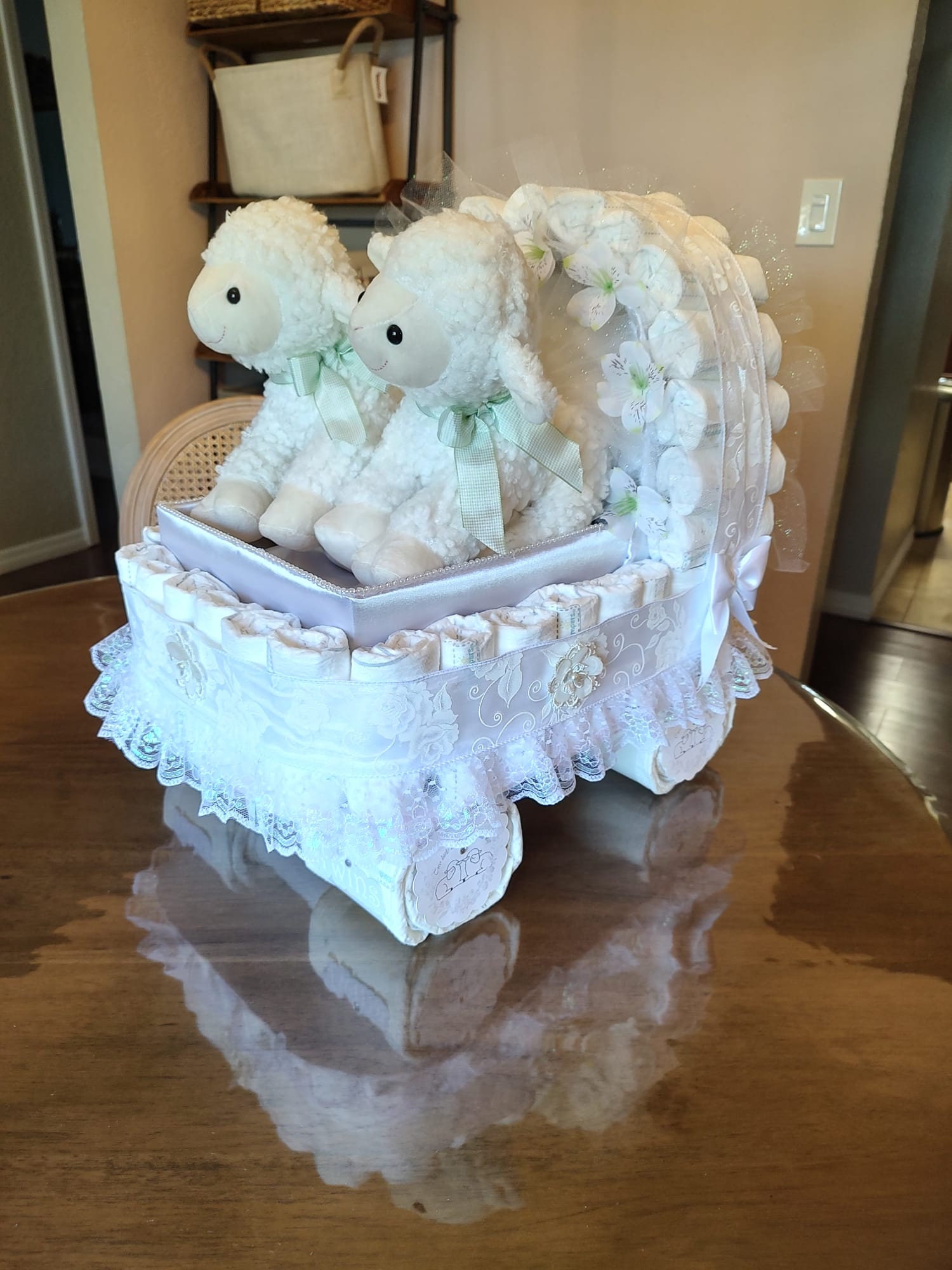Twin Lamb Diaper Cake: Neutral Baby Shower Stroller Gift - Etsy
